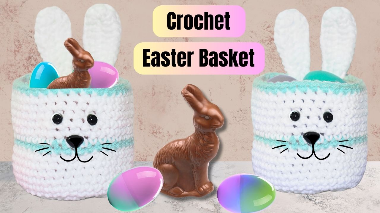 How to Crochet a Cute Easter Bunny Basket Tutorial - Amys DIY Frugal Life